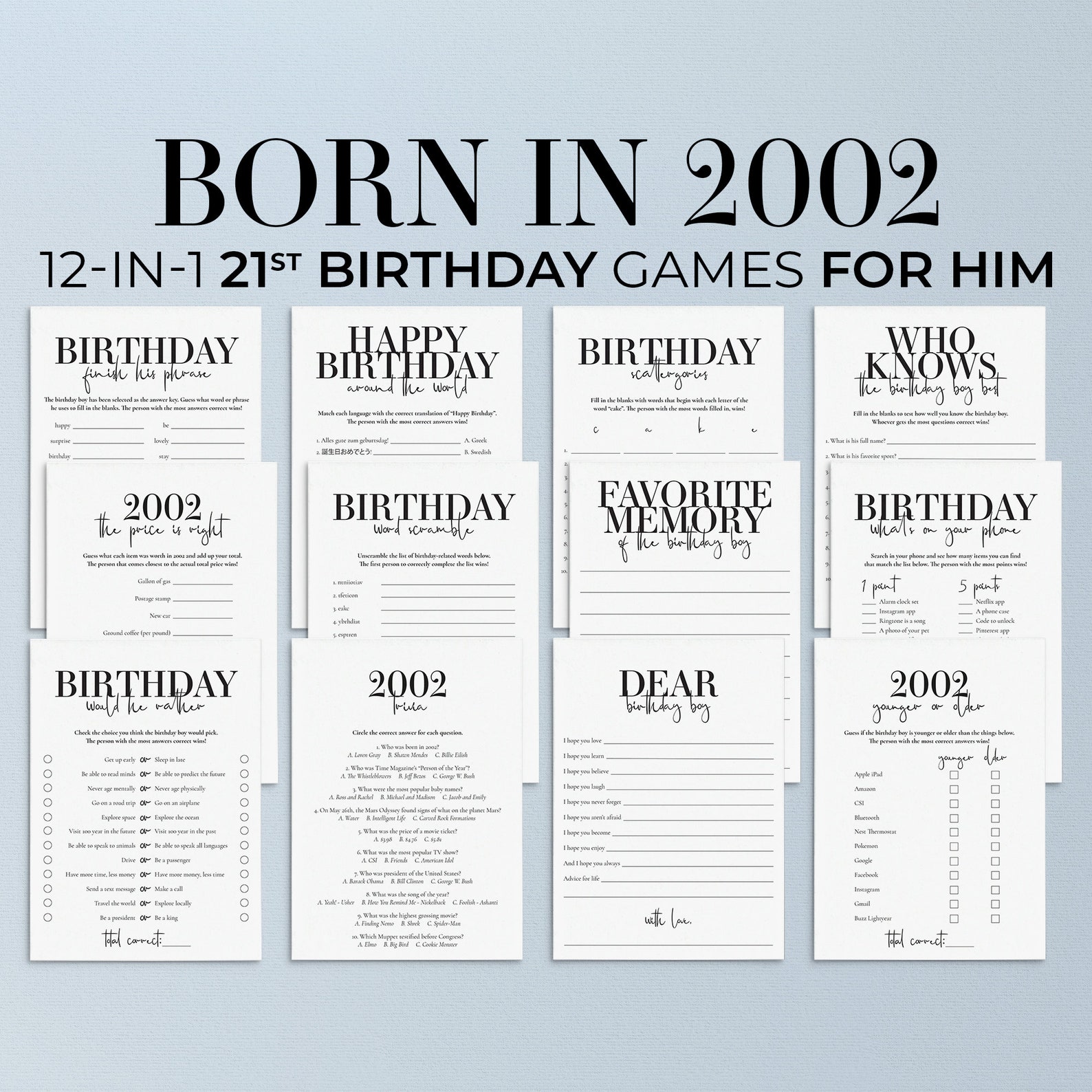 21st Birthday Games for Him Born in 2002 Birthday Ideas 21 - Etsy
