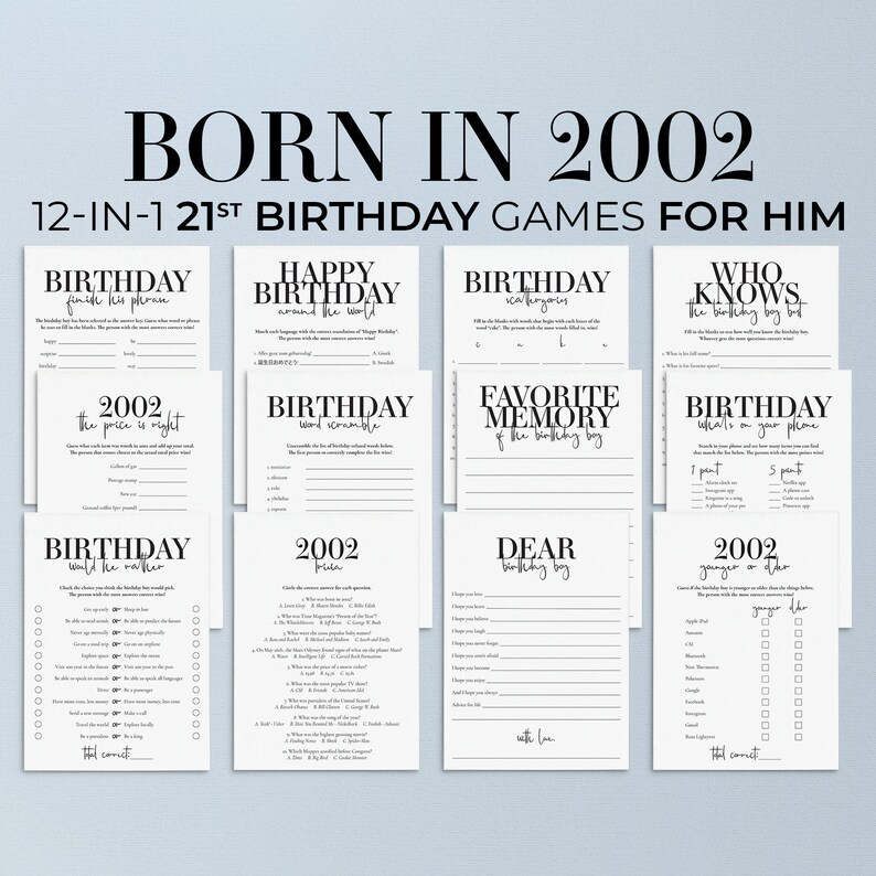 21st Birthday Games for Him Born in 2002 Birthday Ideas 21 - Etsy