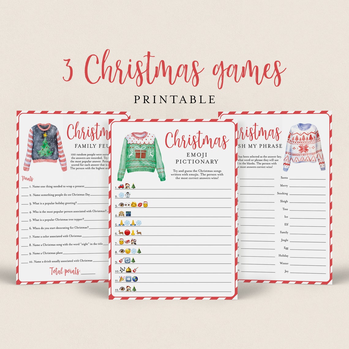 Ugly Sweater Party Games Bundle Printable Ugly Sweater - Etsy