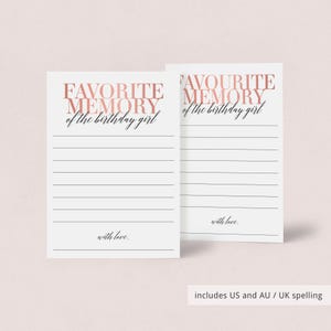 My Favorite Memory of the Birthday Girl Printable Birthday Memory Game ...