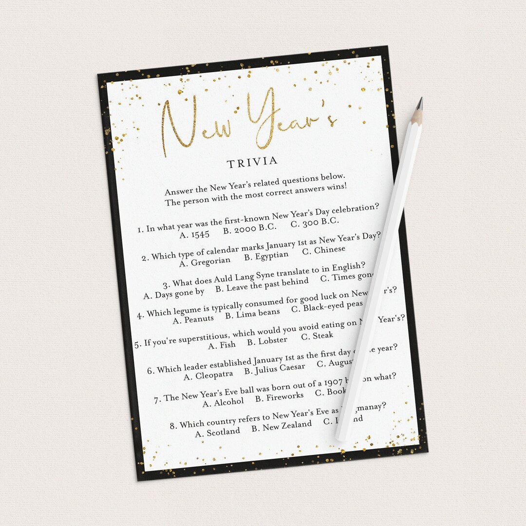 New Years Trivia Printable New Years Quiz Fun Facts About New Years Eve ...