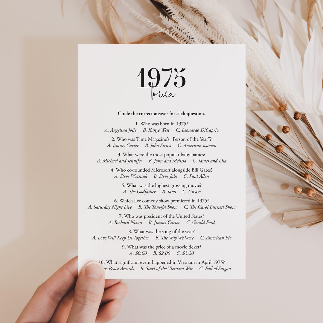 1975 Trivia Printable 50th Birthday Party 1975 Games Back in 1975 Party ...