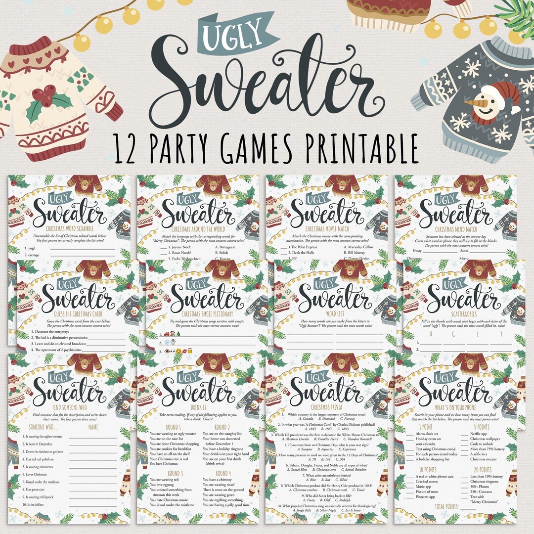 Ugly Sweater Party Games Bundle Printable Ugly Sweater Games Ugly ...