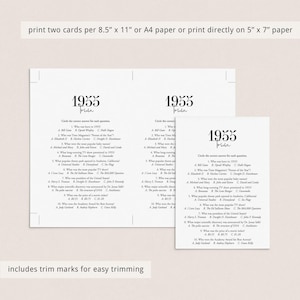 1955 Trivia Printable 70th Birthday Game Born in 1955 Quiz 70 Birthday ...