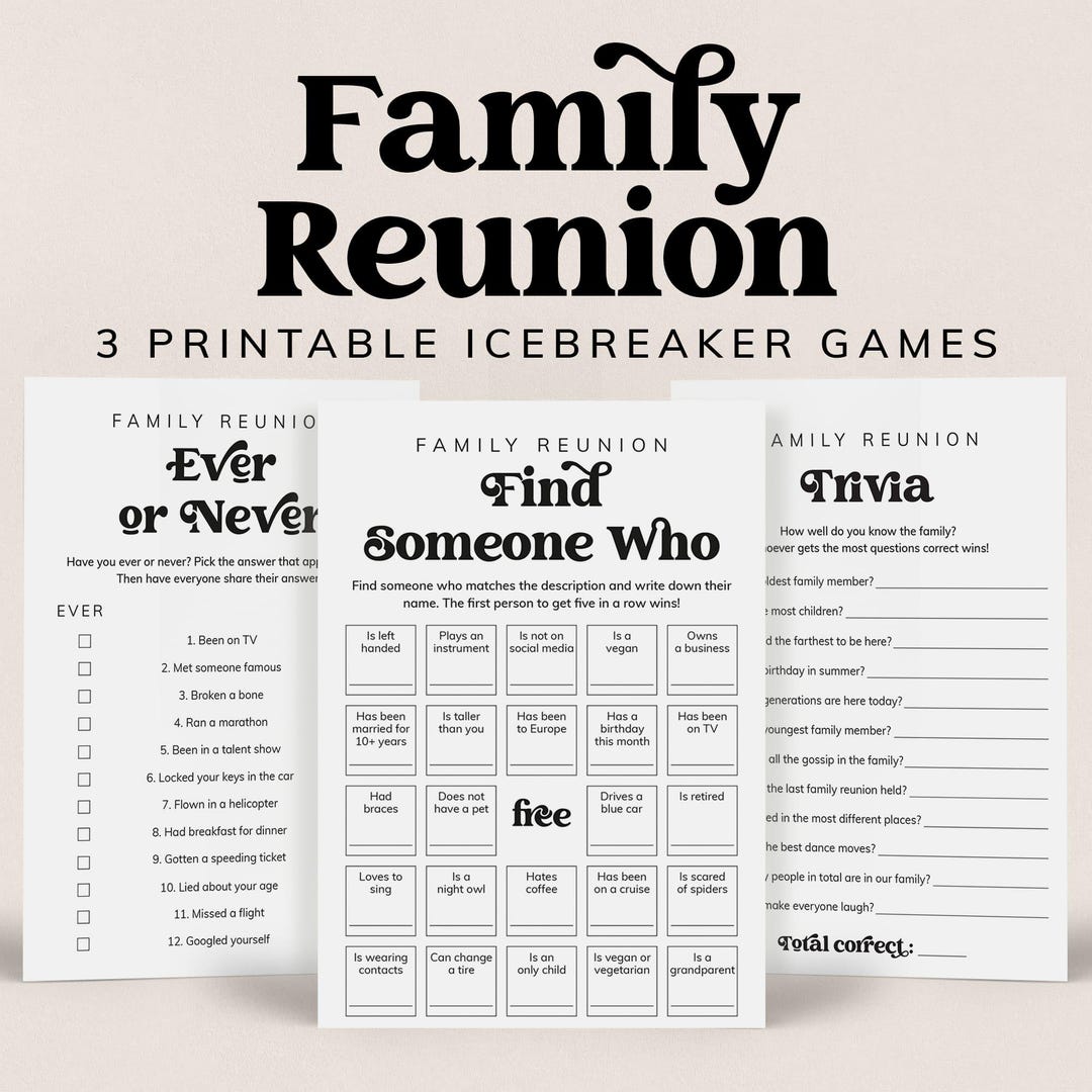 Family Reunion Icebreaker Games Printable Ice Breakers for Family Party ...