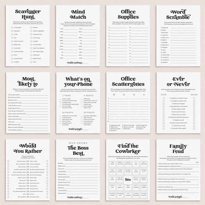 Office Games Printable Office Party Games for Work Happy Hour ...
