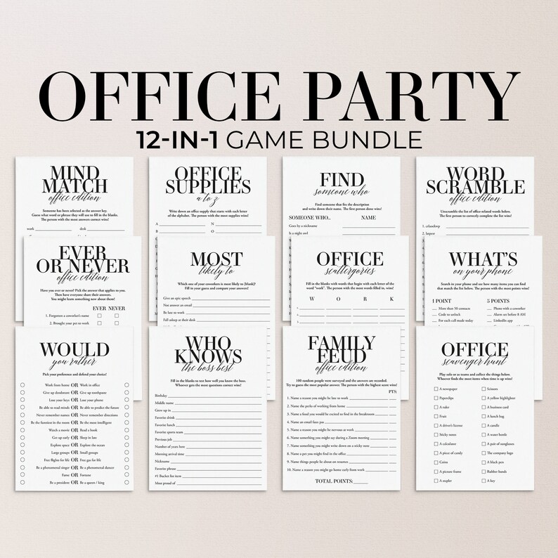 Office Party Games Bundle Printable Games for Work Team - Etsy