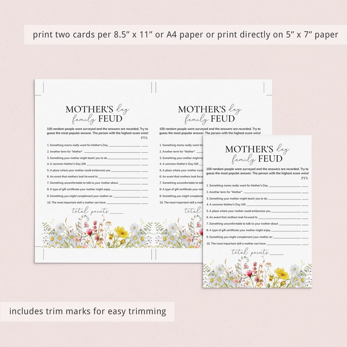 Mothers Day Family Feud Game Printable Mother's Day Feud Mothers Day ...