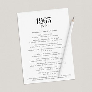 1963 Quiz Printable Fun Facts About 1963 Trivia Simple 62nd Bday Party ...