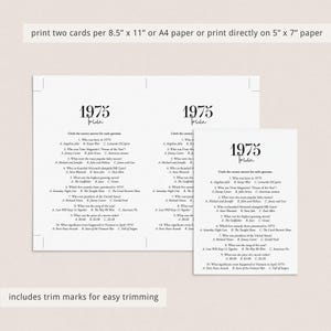 1975 Trivia Printable 50th Birthday Party 1975 Games Back in 1975 Party ...