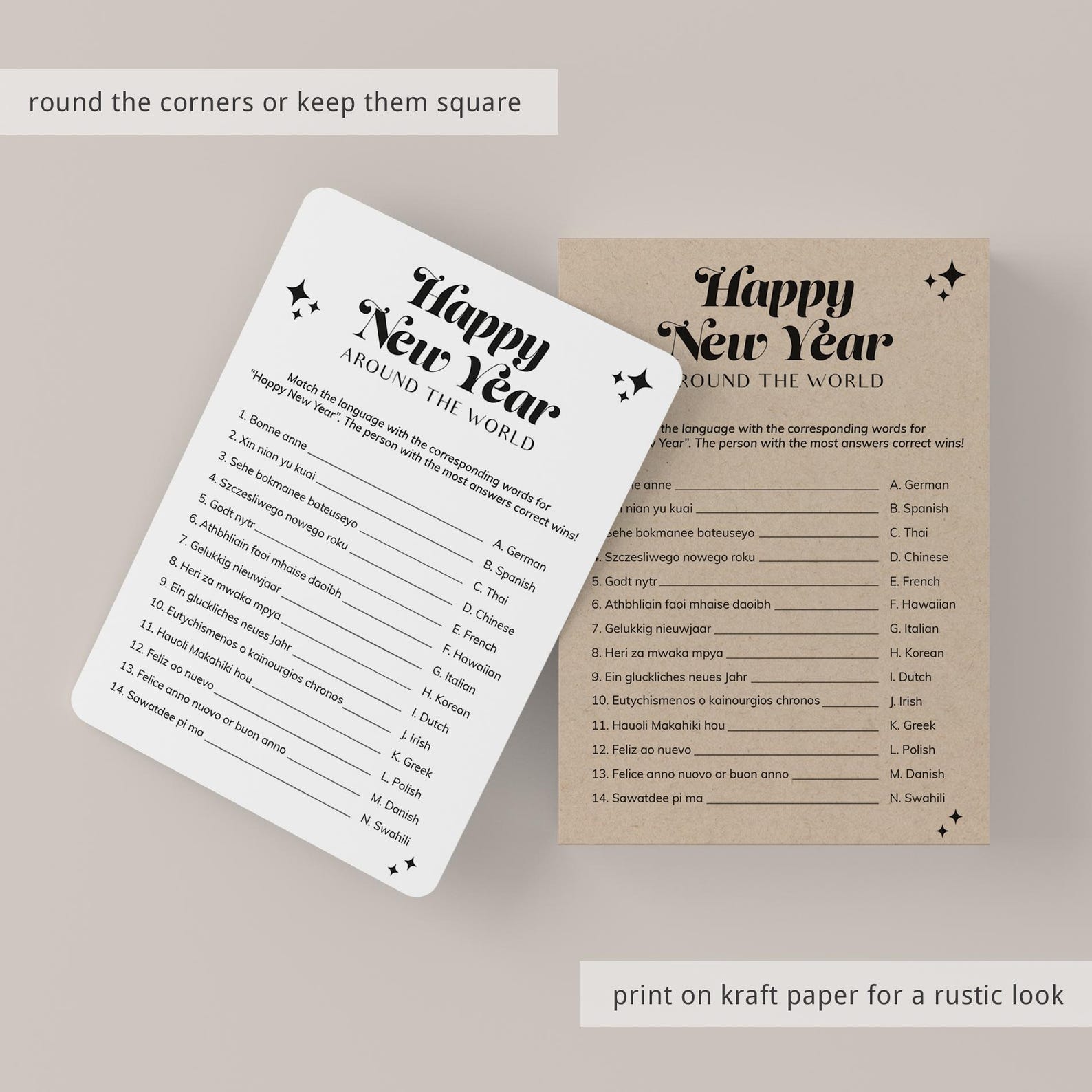 Retro New Year's Party Games Printable Black and White Minimalist New ...