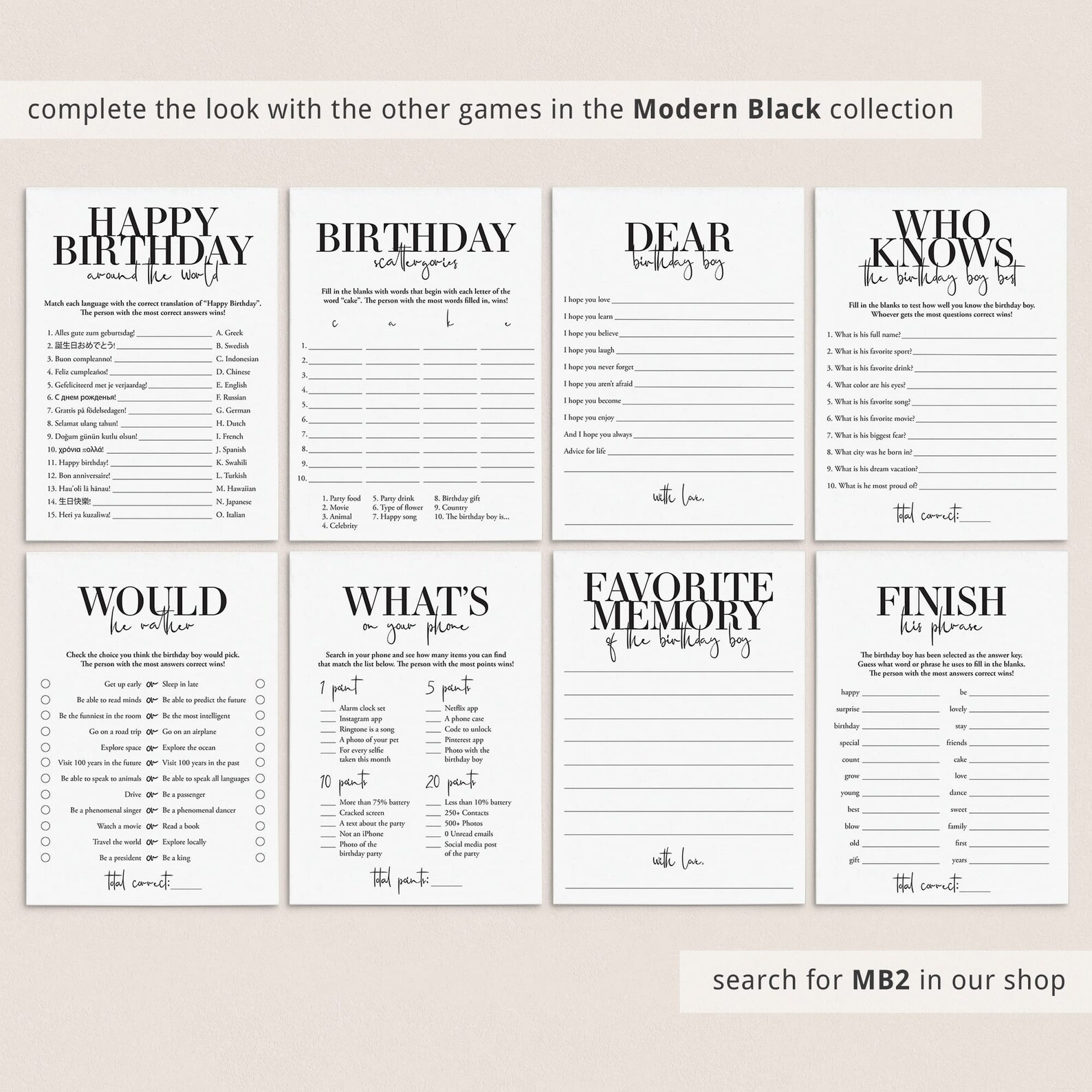 My Favorite Memory of the Birthday Boy Printable Birthday Memory Game ...