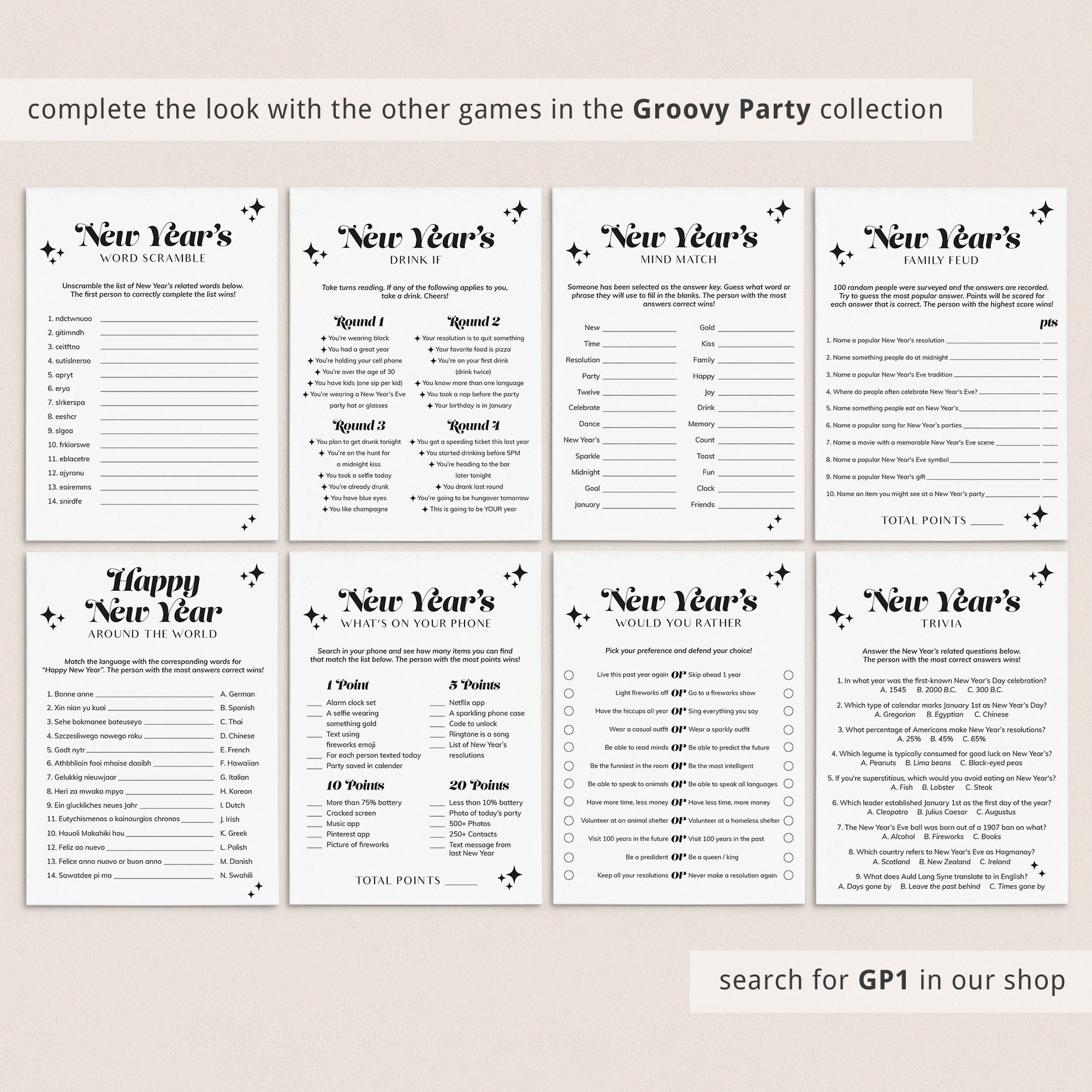 Retro Minimal New Year's Printables Groovy New Year's Cards New Years ...