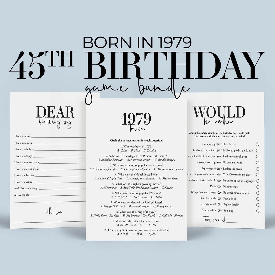 45th Birthday Games for Him Printable Mens 45th Birthday Ideas Games ...