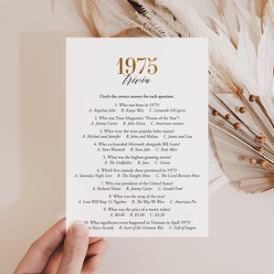 1975 Trivia Quiz Printable Gold 50th Birthday Game Born in 1975 Over ...