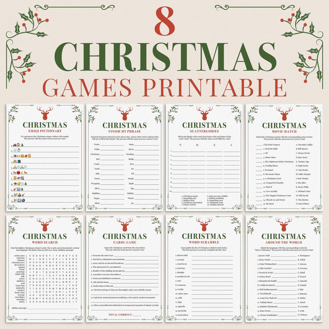 Printable Christmas Games Bundle Retro Holiday Party Games Package Red ...