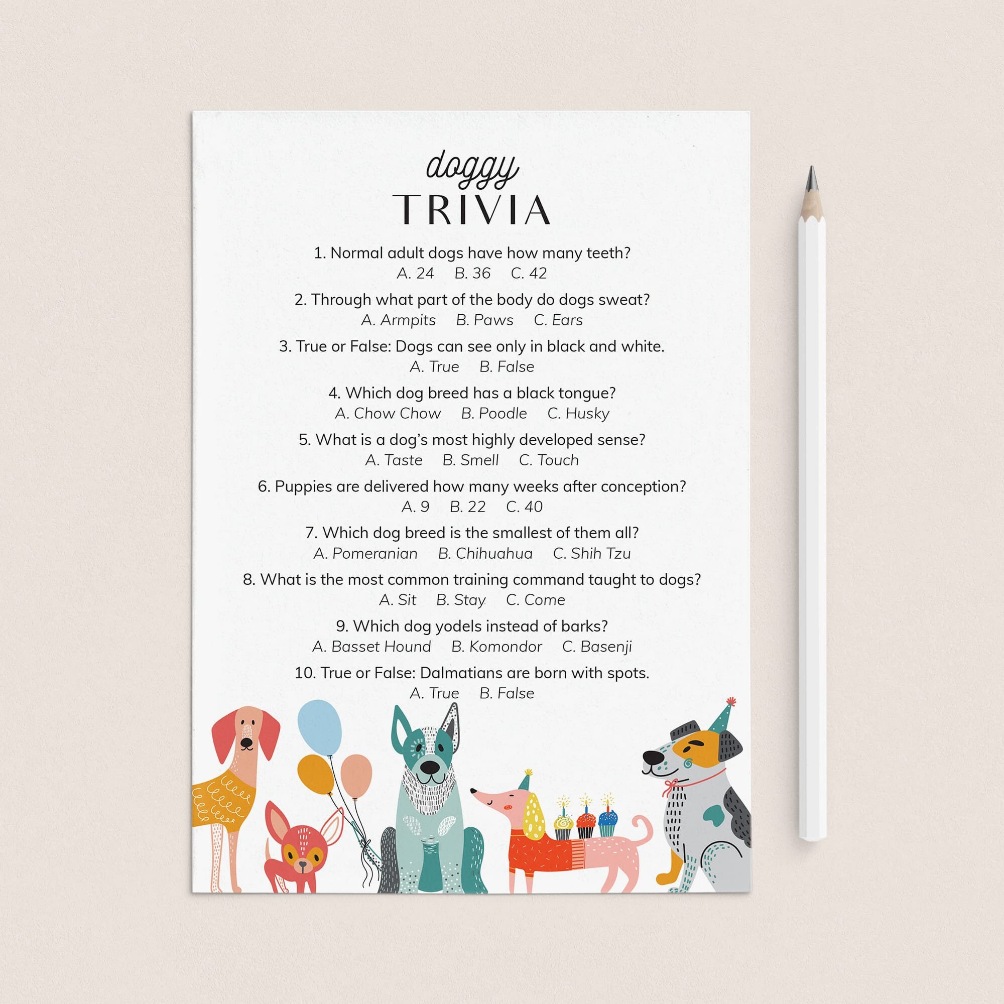 Dog Trivia Printable Doggy Quiz Questions Fun Facts About Dogs Trivia ...