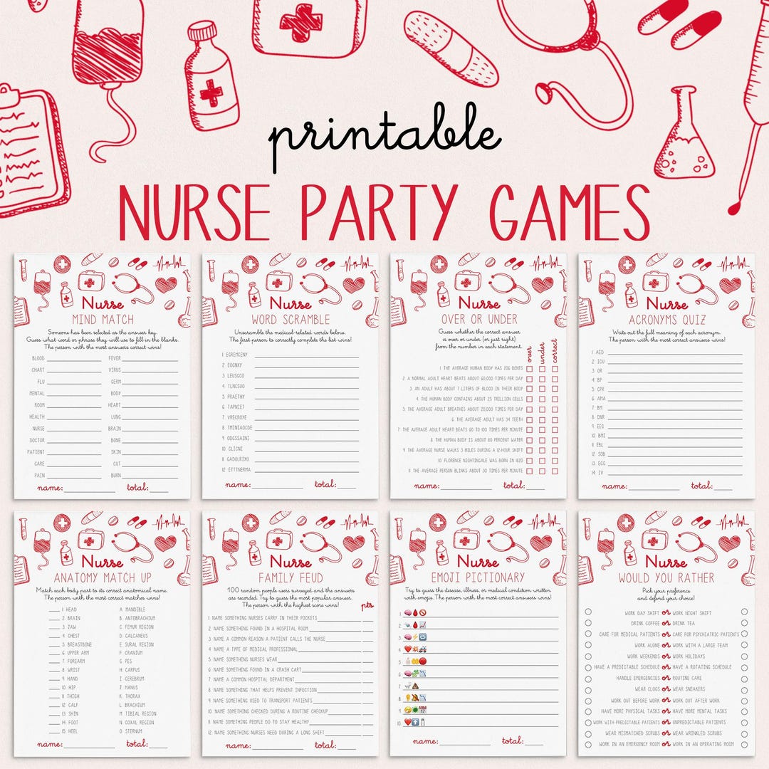 Nurse Game Bundle Printable Nurse Grad Games Nurses Week Activities ...