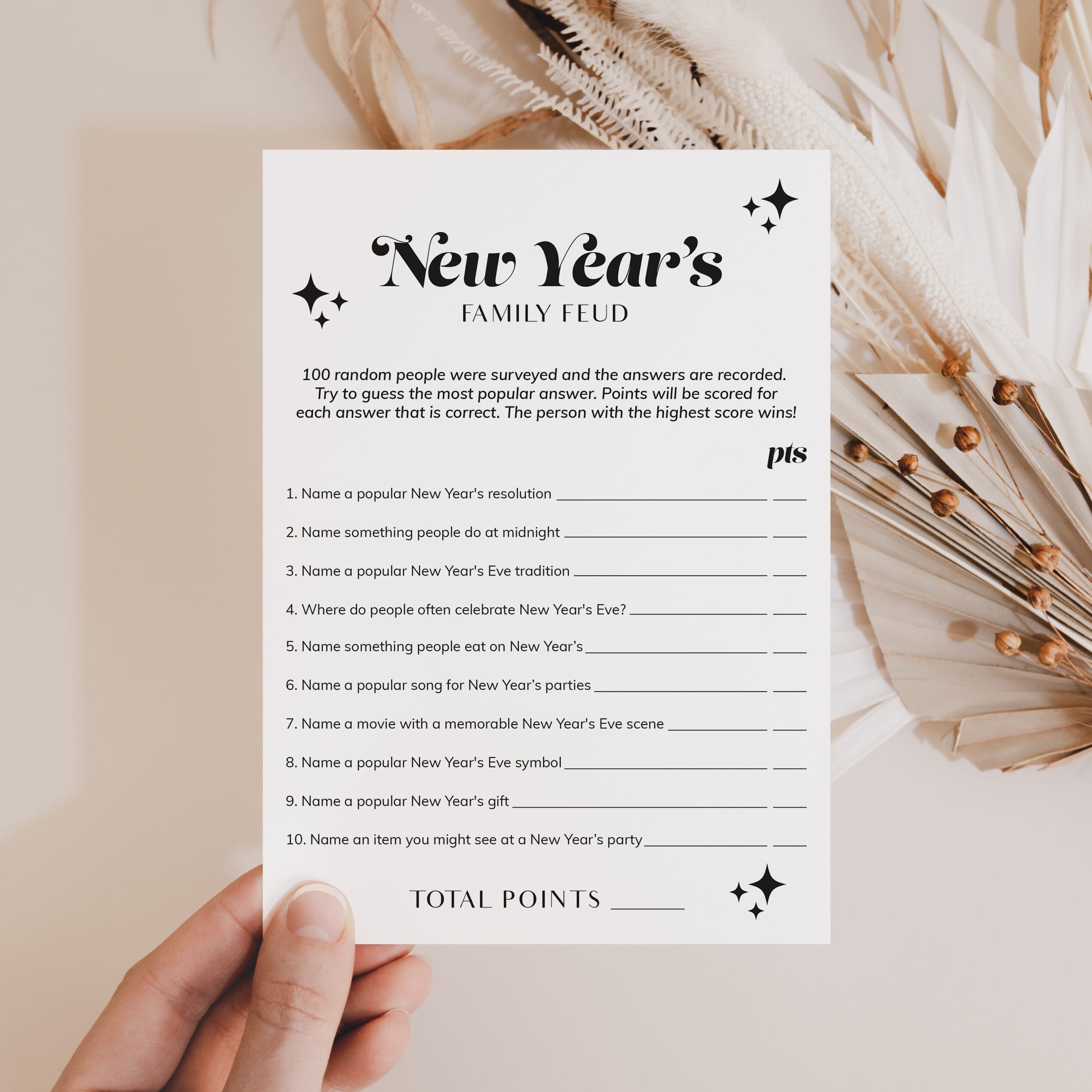 New Year's Family Feud Questions and Answers Printable Retro New Year's ...