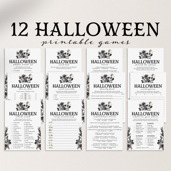 Gothic Halloween Games Bundle Printable Black Floral Halloween - Etsy