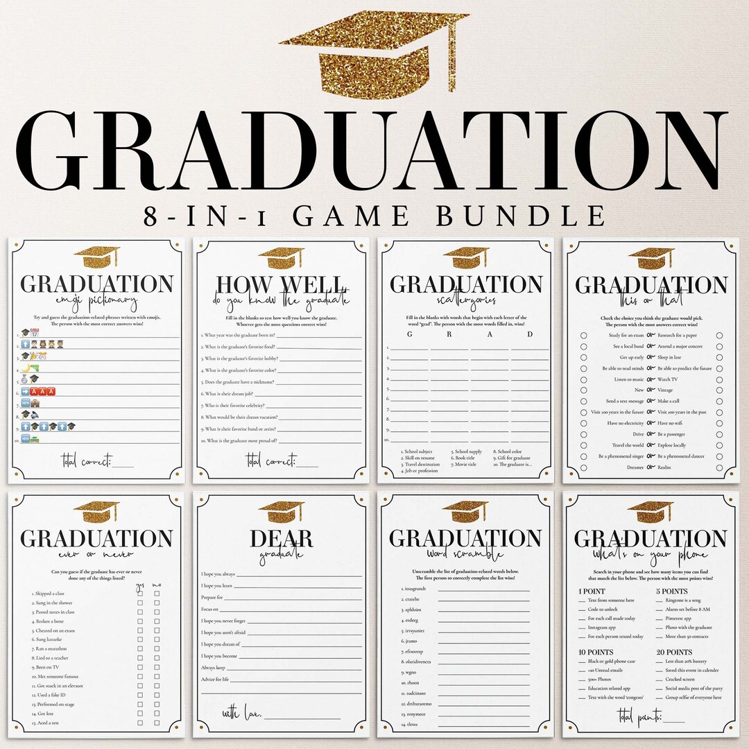 Gold Graduation Party Games Printable Graduation 2024 Party Games Gold ...