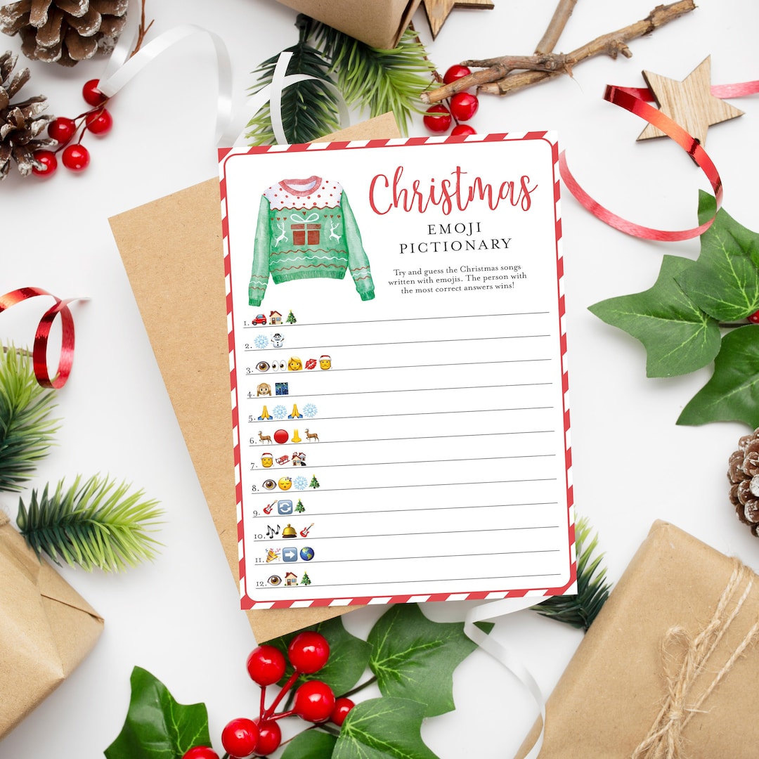 Christmas Carol Pictionary Game Printable Ugly Sweater Holiday - Etsy