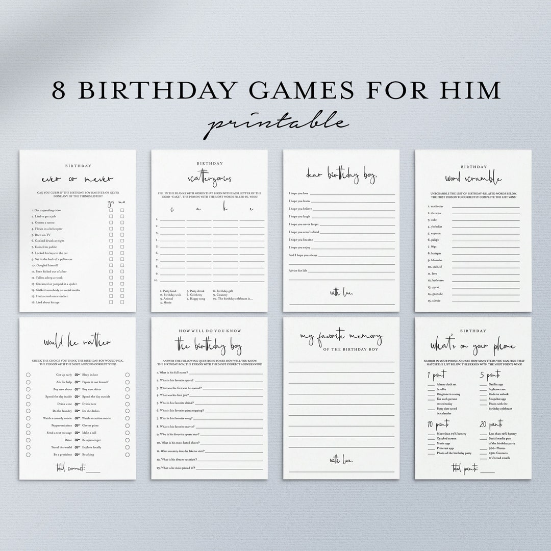 Mens Birthday Games for Him Printable Adult Birthday Game Bundle for ...