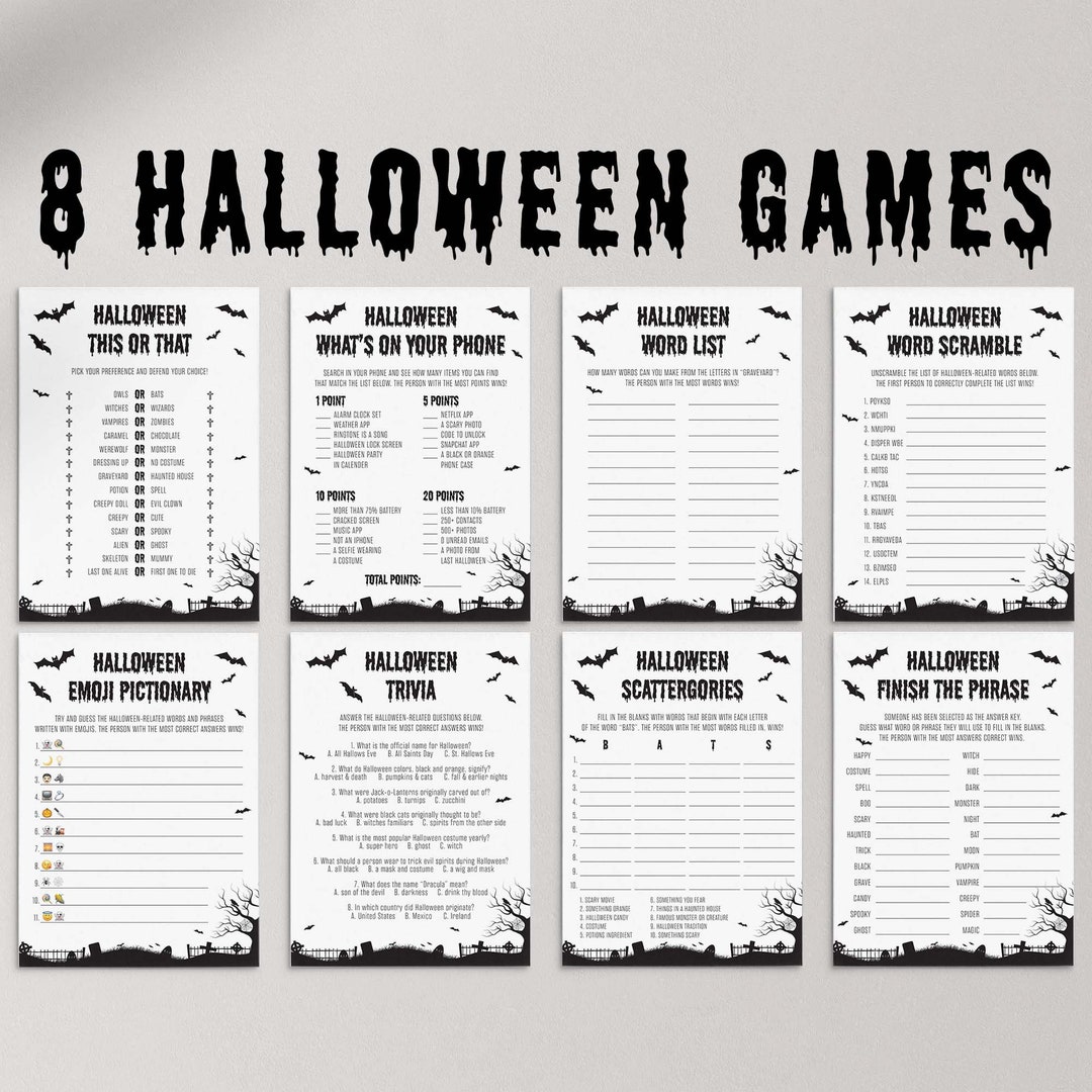 Halloween Games Printable Black and White Halloween Party Games ...