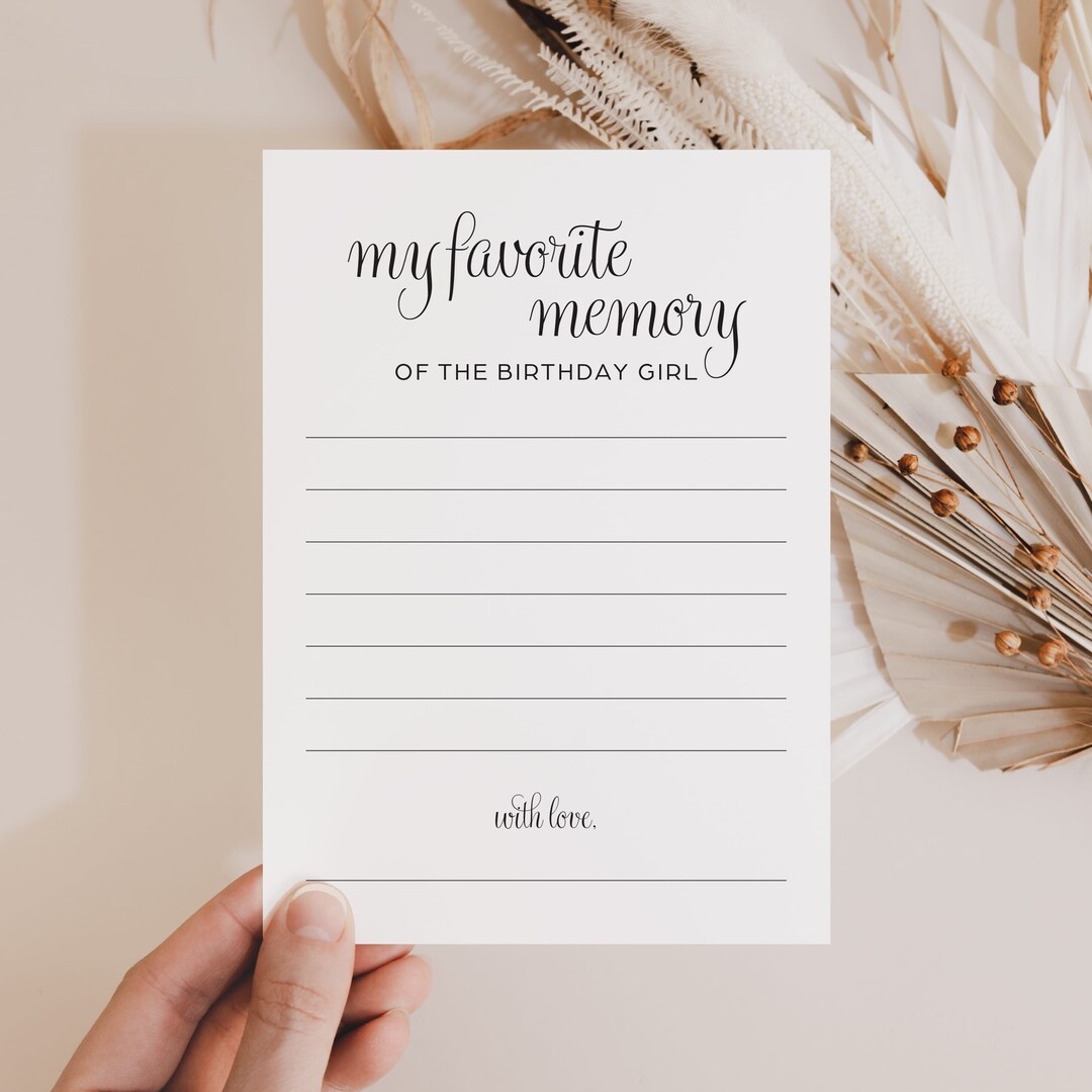 My Favorite Memory of the Birthday Girl Printable Birthday Party Game ...