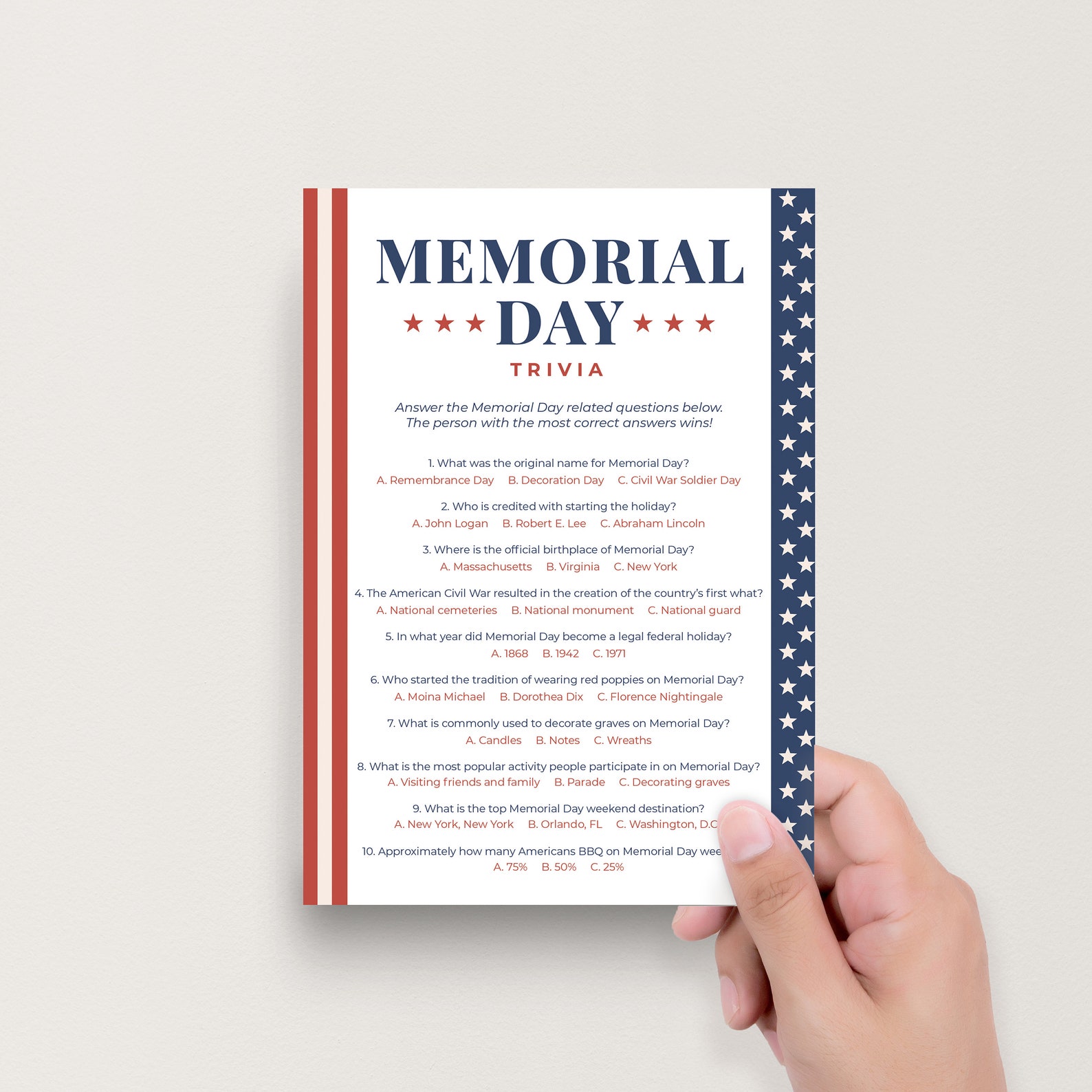 Printable Memorial Day Games for Kids and Adults Patriotic - Etsy