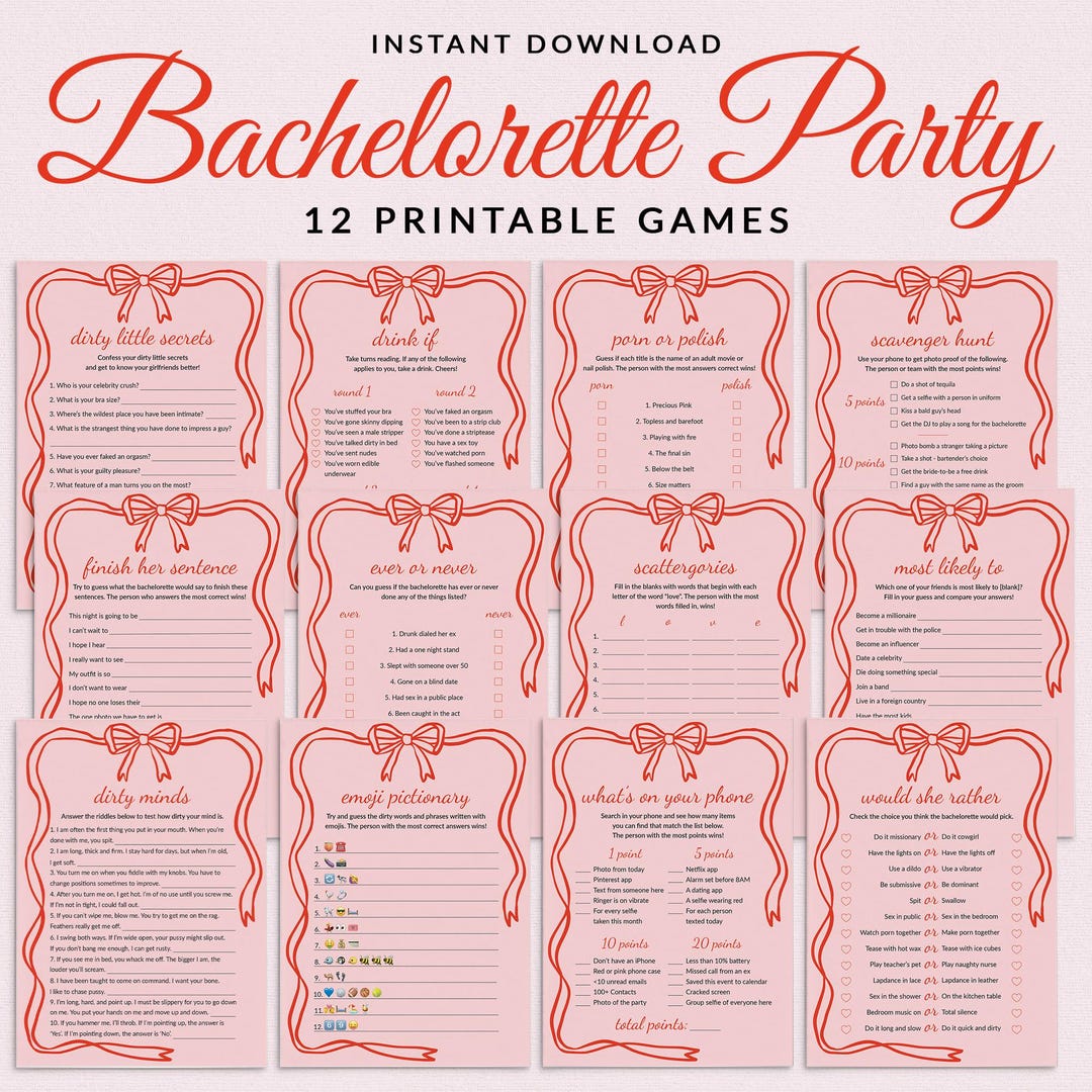 Wavy Border Bachelorette Games Printable Pink Red Bachelorette Weekend ...