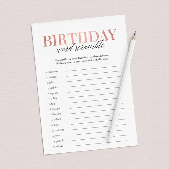 Birthday Word Scramble Game Printable Word Scramble Birthday | Etsy