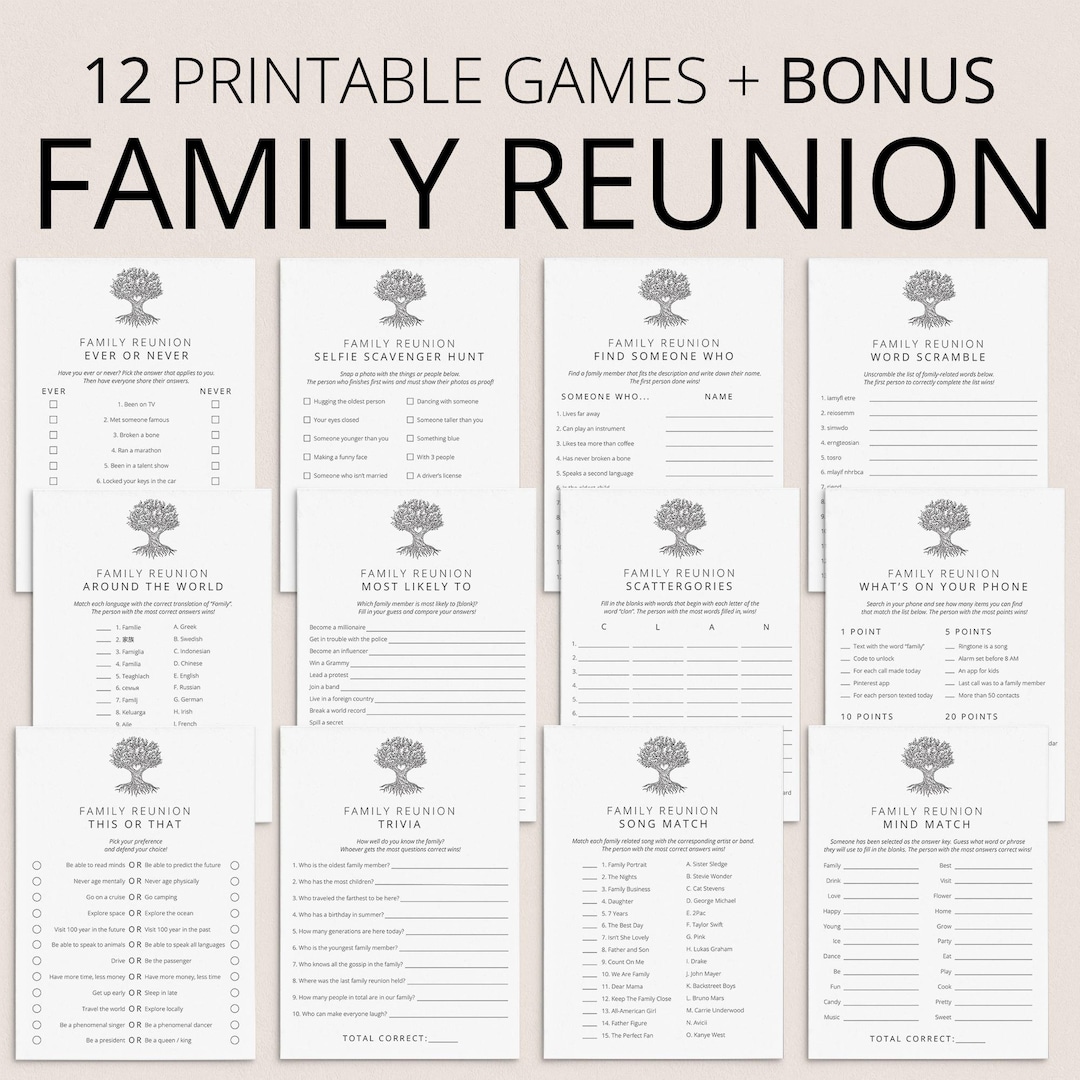 Printable Family Reunion Games for Large Groups Family Get Together ...