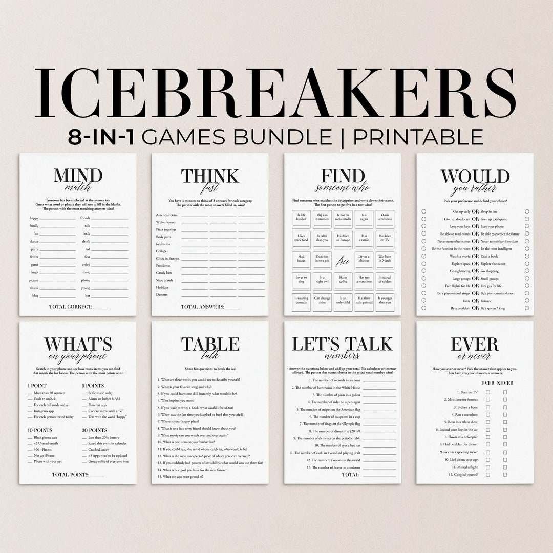 Icebreaker Games Bundle Printable Conversation Cards Dinner Party ...