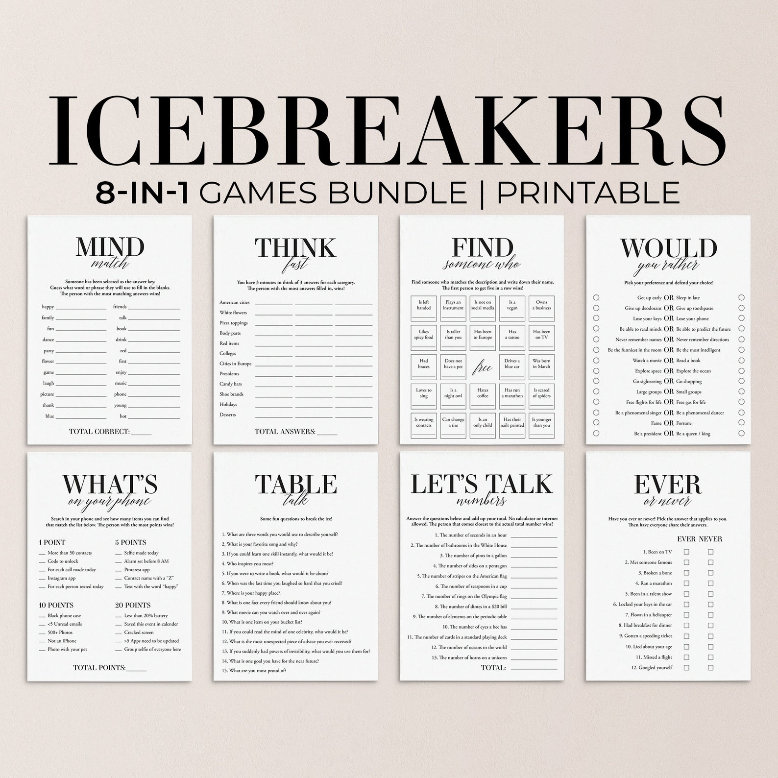 Icebreaker Games Bundle Printable Conversation Cards Dinner - Etsy Canada
