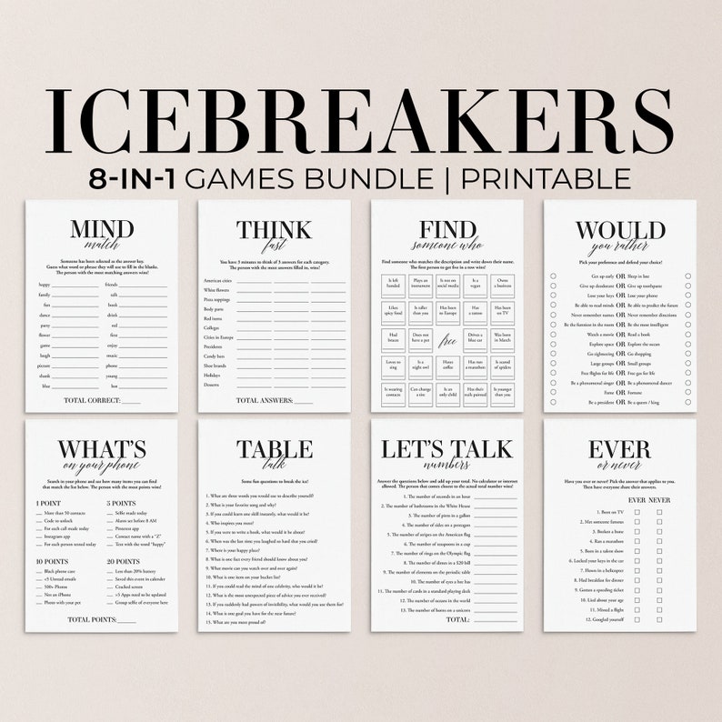 Icebreaker Games Bundle Printable Conversation Cards Dinner - Etsy