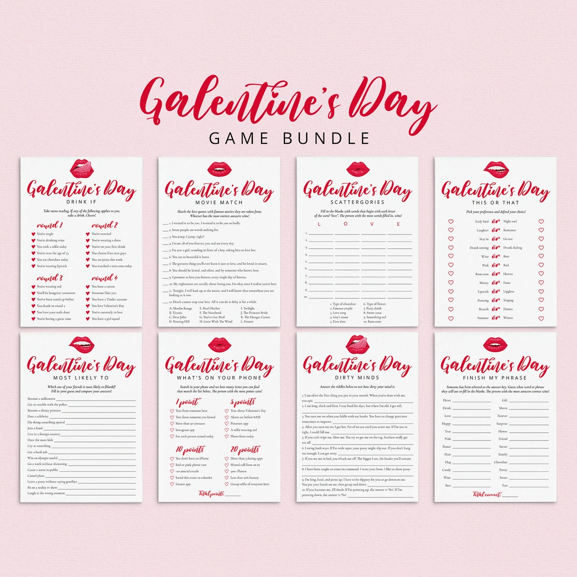 Galentines Day Games Printable Adult Galentine's Day Party | Etsy