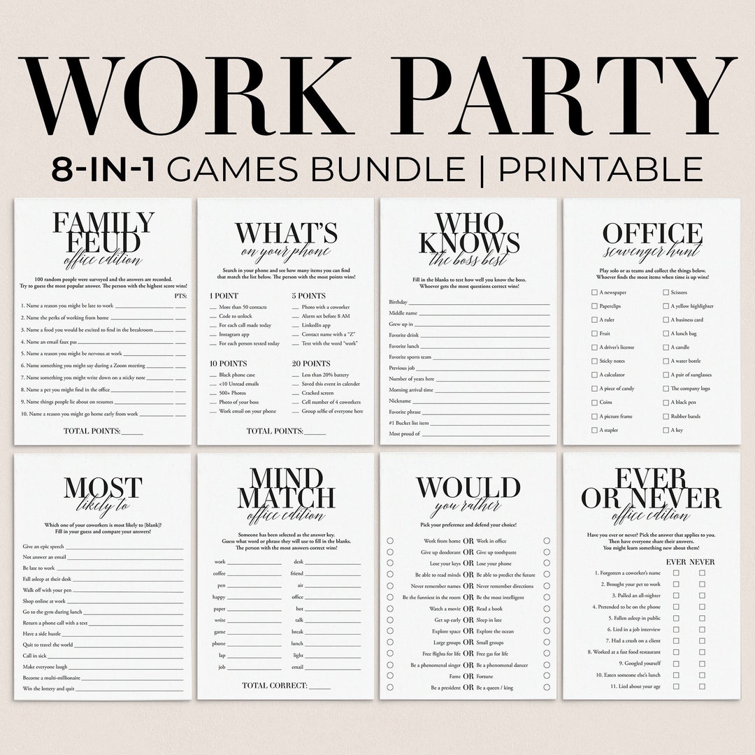 Work Party Games Printable Office Party Game Pack Team Party Games ...