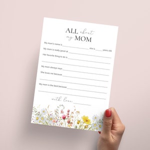 All About My Mom Printable Mothers Day Questionnaire Mothers Day ...