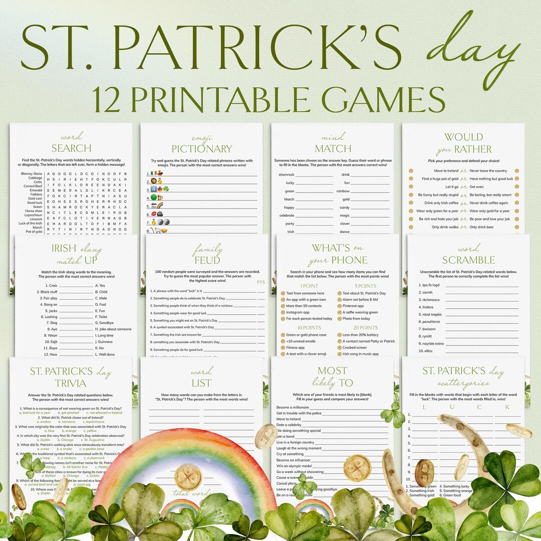 St Patricks Day Games Printable St Patrick's Day Bundle Adult St ...