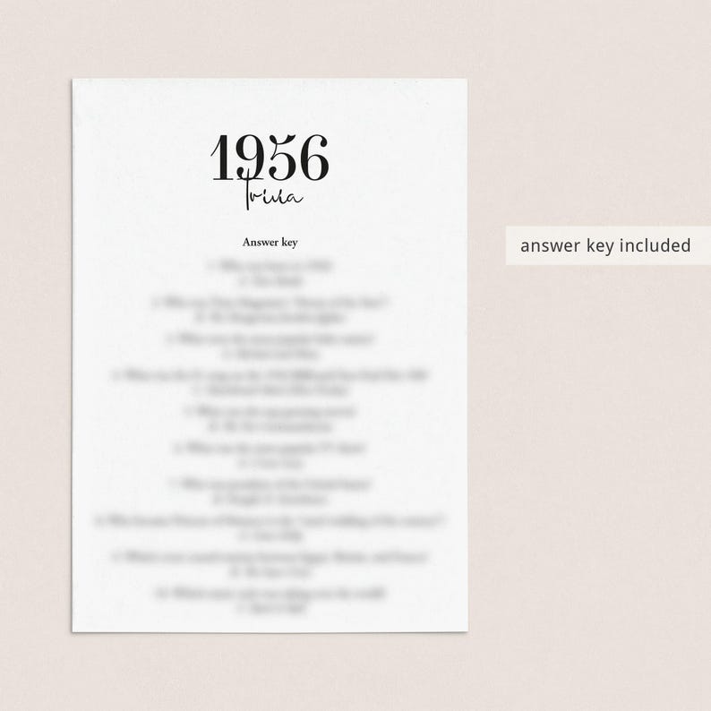 1956 Trivia Printable 70th Birthday Game Born in 1956 Quiz 70 Birthday ...