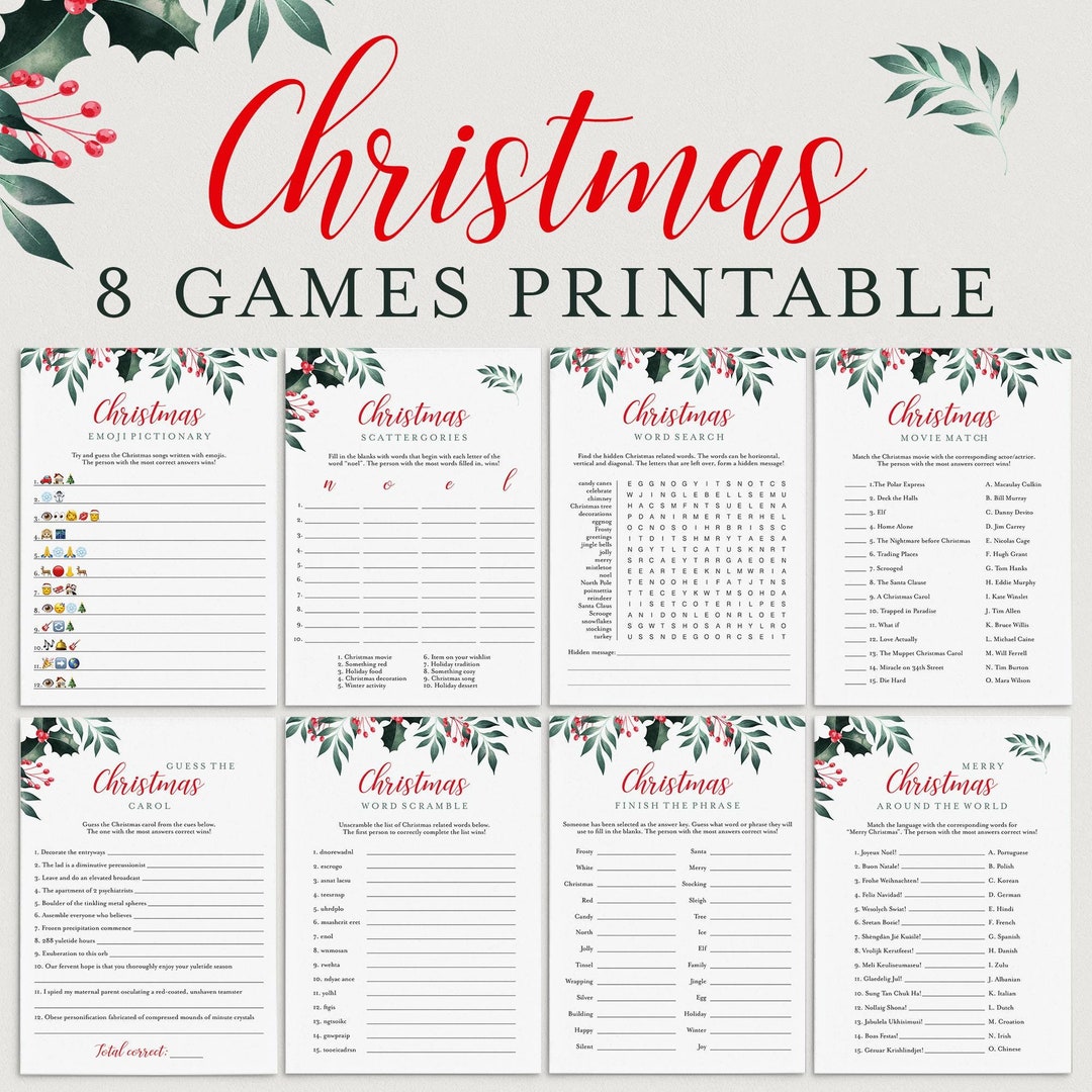 Christmas Games Bundle Printable Christmas Greenery Holiday Party Games ...