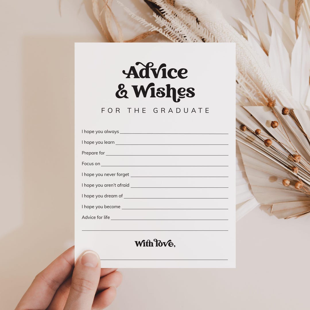 Wishes and Advice for the Graduate Printable Graduation Card Modern ...