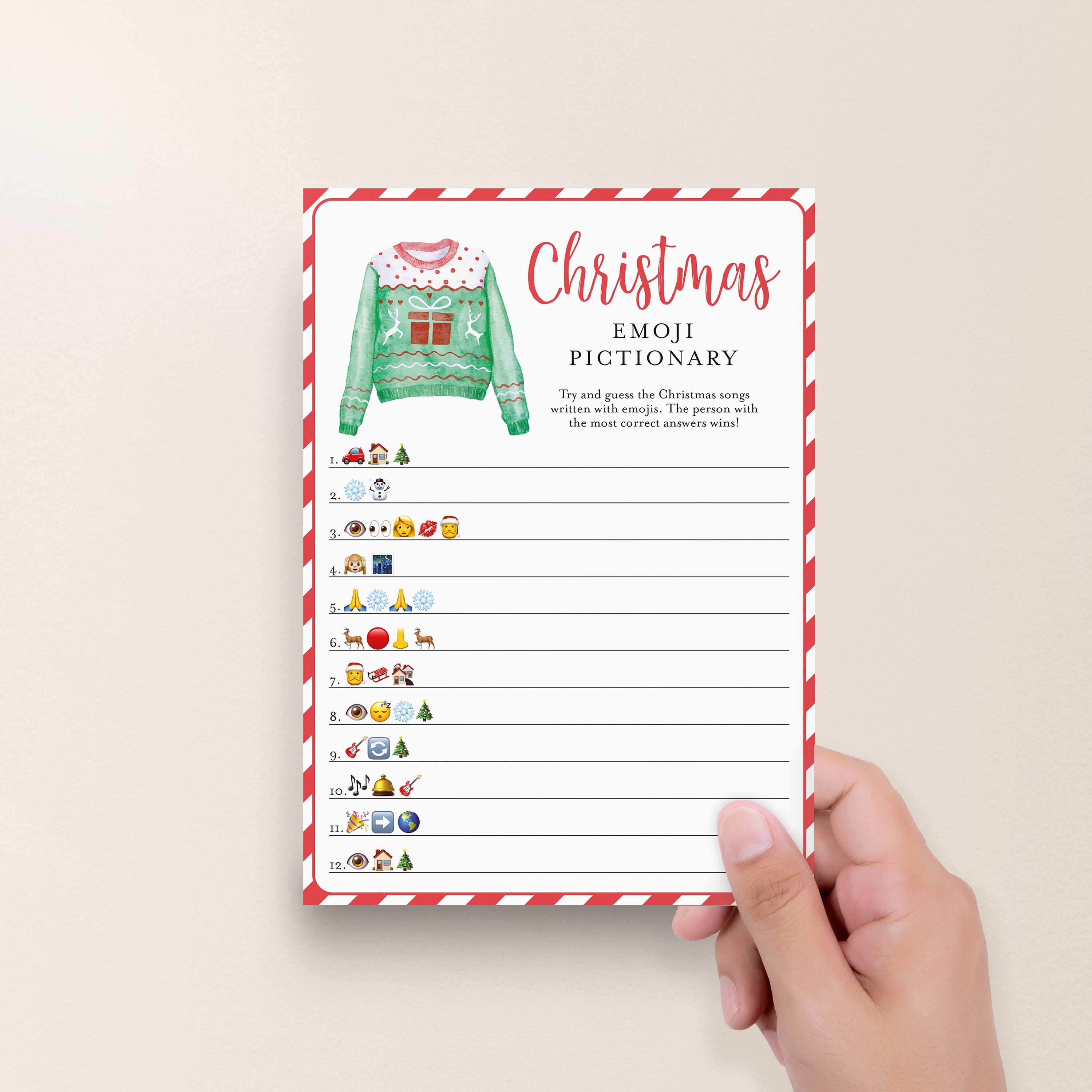 Christmas Carol Pictionary Game Printable Ugly Sweater Holiday - Etsy