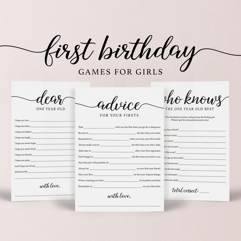 First Birthday Games Printable Girl First Birthday Keepsakes - Etsy