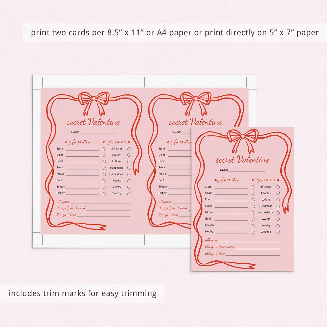 Secret Valentine Questionnaire Printable Valentines All About Me Secret ...