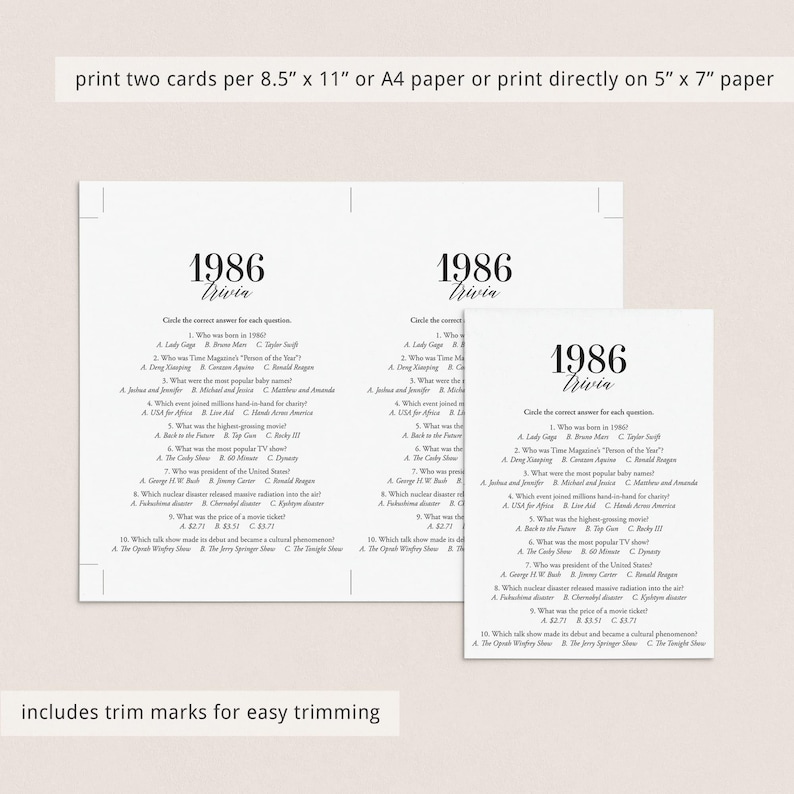 1986 Quiz Printable Fun Facts About 1986 40th Birthday Game Trivia Back ...