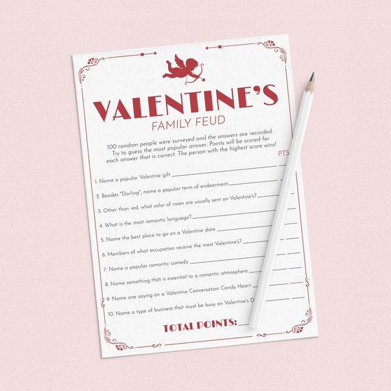 Valentine Day Family Feud Game Printable Valentine's | Etsy