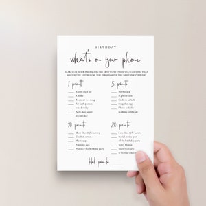 Birthday What's on Your Phone Game Printable Adult Birthday Party Game ...