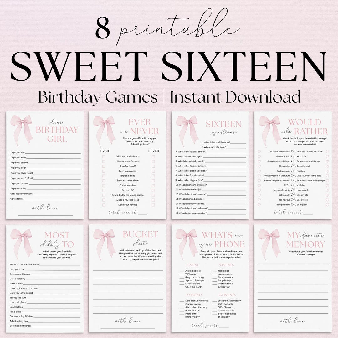 Pink Bow Sweet 16 Birthday Party Games Pink Sweet Sixteen Birthday ...